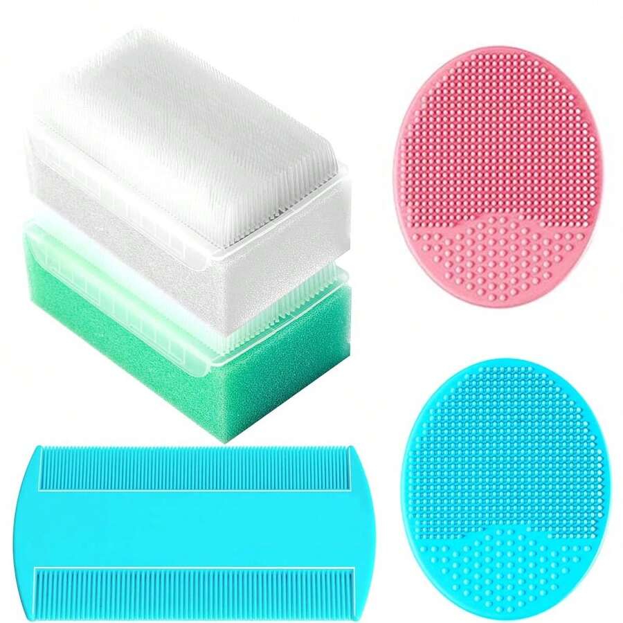 5pcs Baby Cradle Cap Brush Set - Cradle Cap Care | Bath Sponge | Baby ...