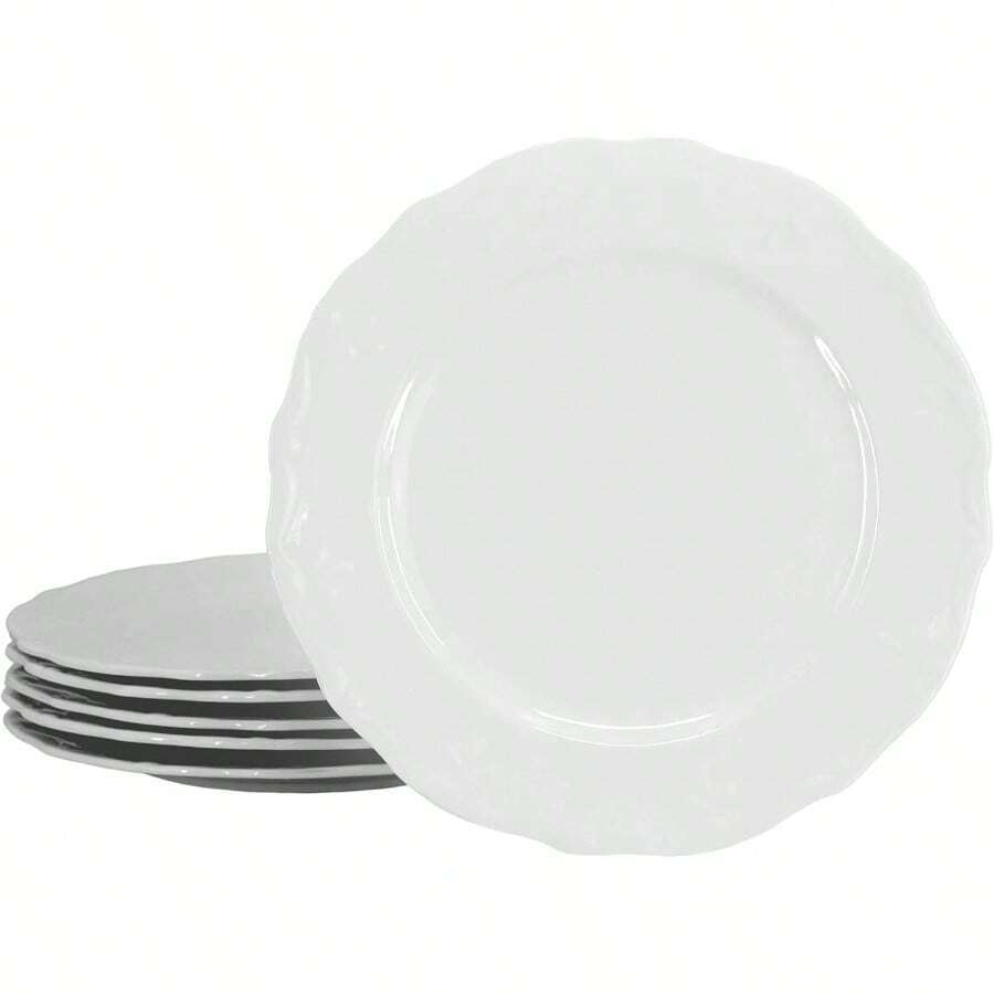 Henryi 6 Piece Embossed Rim Detail Porcelain White Dinner Plate Set ...