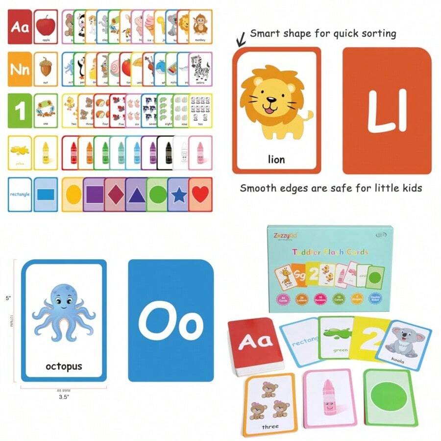 ZazzyKid Flash Cards For Toddlers Learning: 54 Double Sides Flashcards ...