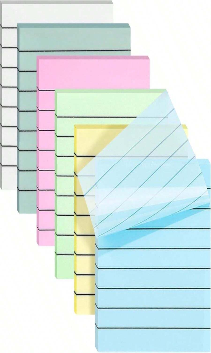300 Sheets Lined Transparent Sticky Notes, 3x3 Inch 6 Colorful Clear ...