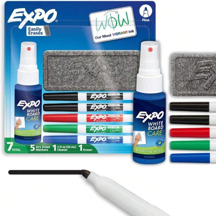 EXPO Low Odor Dry Erase Marker Set With White Board Eraser And Cleaner ...