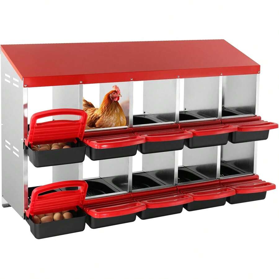 Advwin Chicken Nesting Box, 10 Compartment Galvanized Steel Chicken ...
