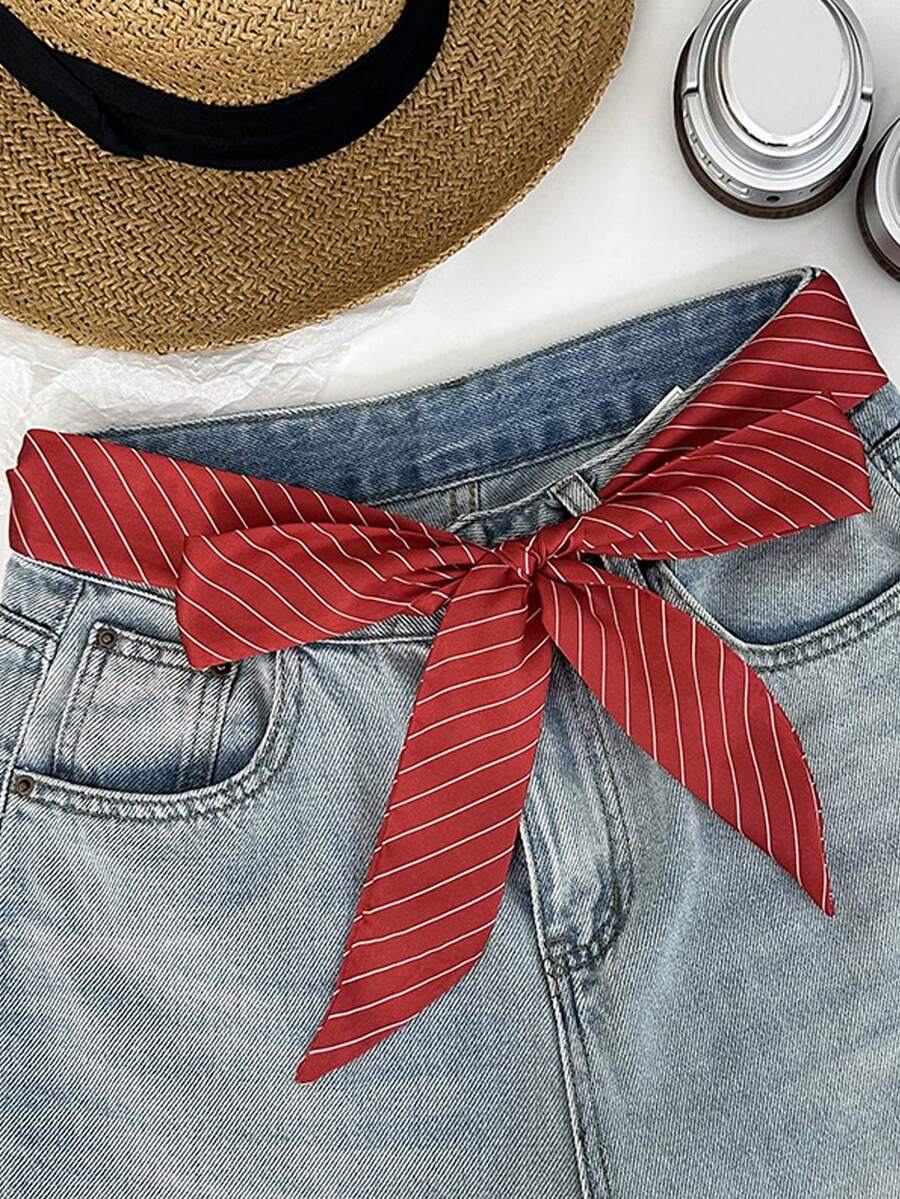 1pc Women's Retro Classic Thin Long Red Striped Scarf, Elegant Chiffon ...
