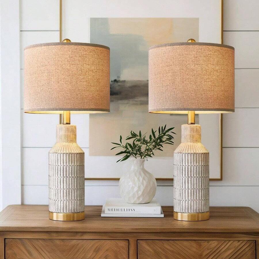 25 Table Lamps Set Of 2 - Modern Bedside Lamps Living Room - White ...