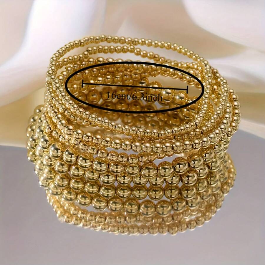 7-Pack Women's Fashionable Minimalist Beaded Stretch Bracelets In ...