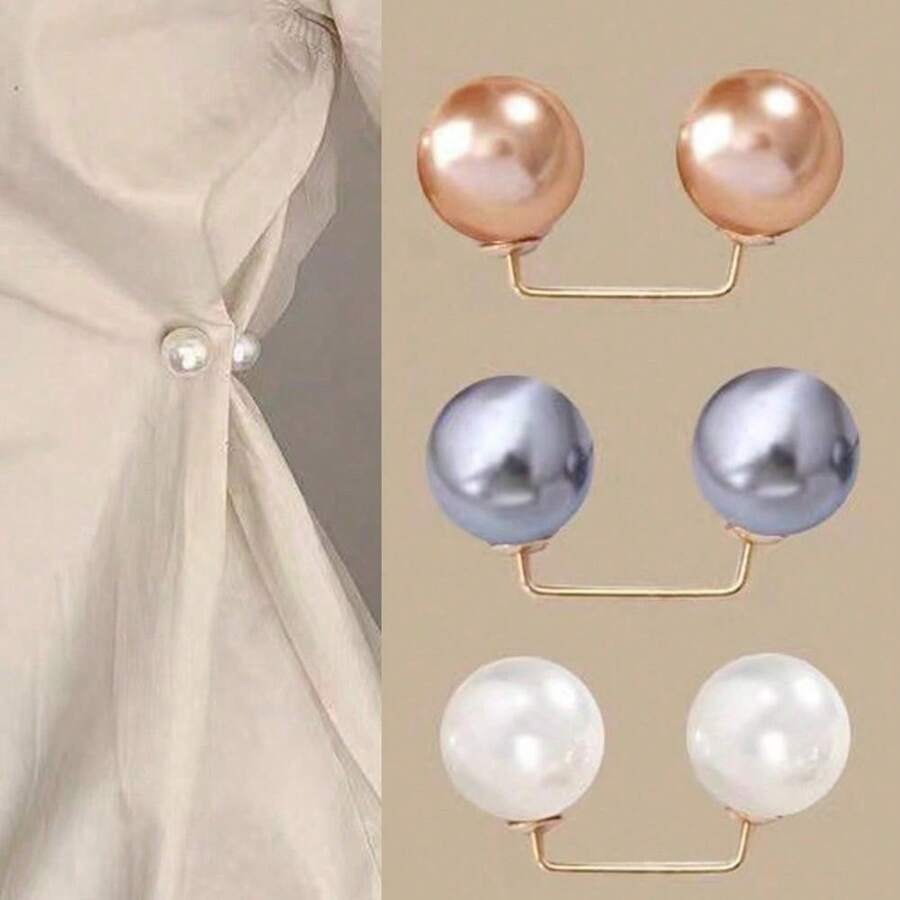3pcs Mixed Color Pearl Brooch Pins Set - Fashionable Alloy Cardigan ...