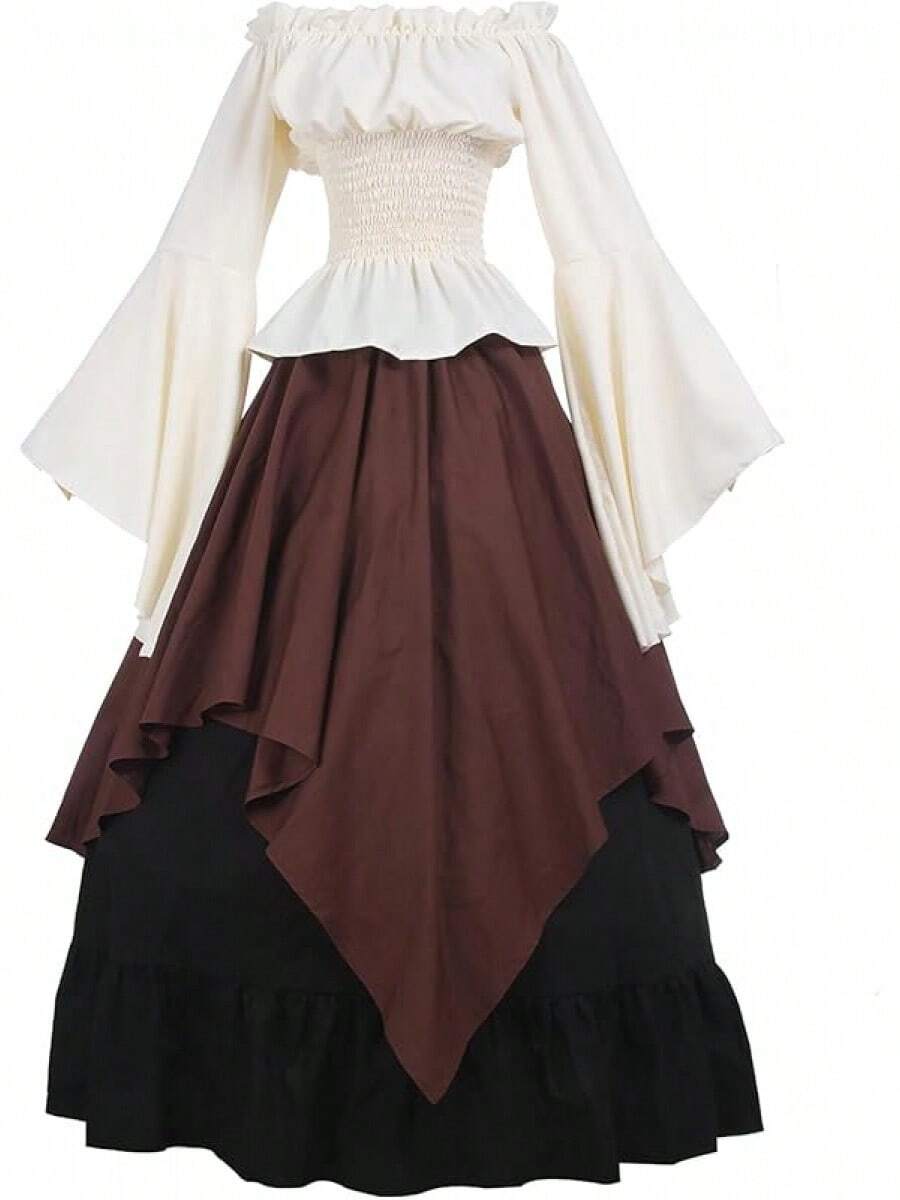 Renaissance Costume Women Medieval Peasant Dress Trumpet Sleeve ...