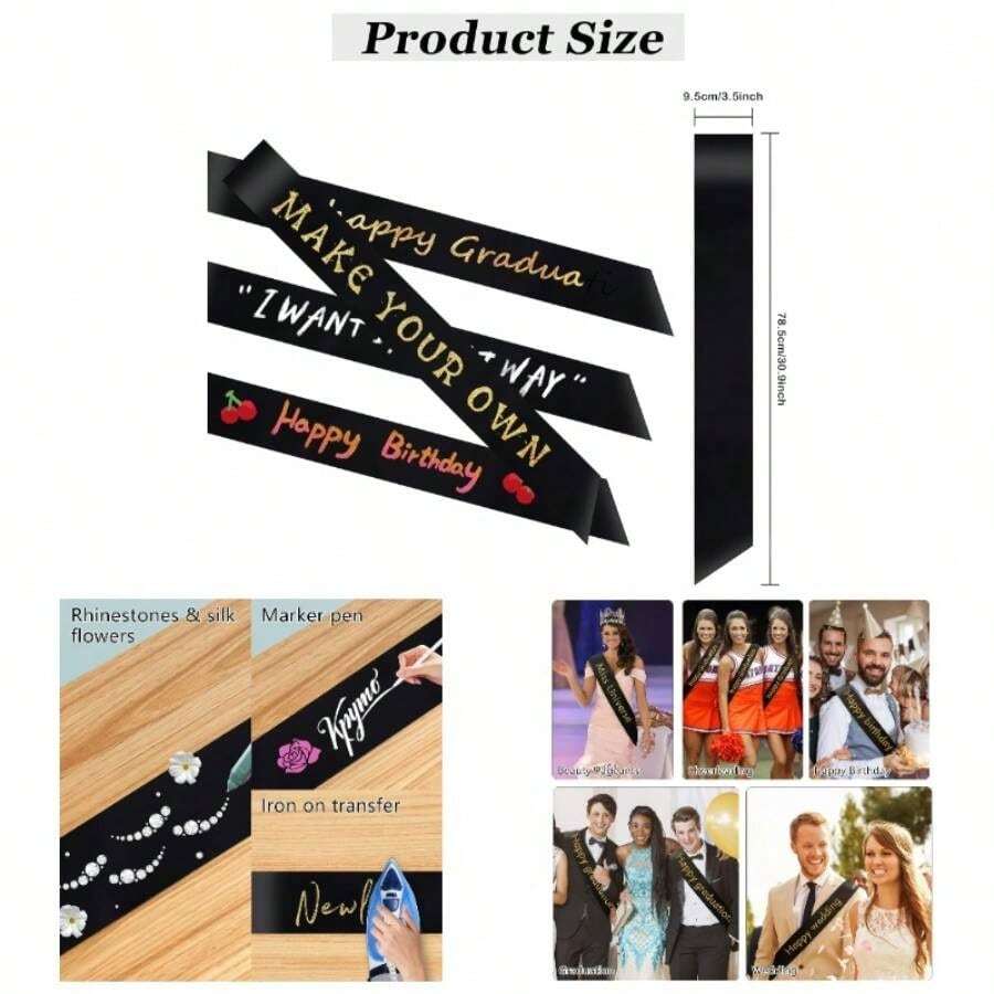 16Pcs Satin Blank Sash Black Sashes Pageants Senior Miss America 2026 ...