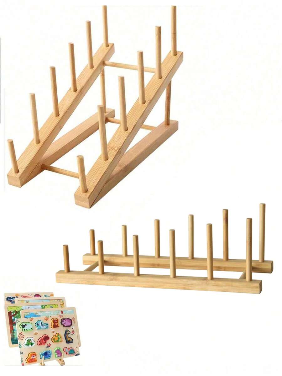 1pc Baby Toy Storage Rack, Bottle Drying Rack, Wooden Puzzle Storage ...