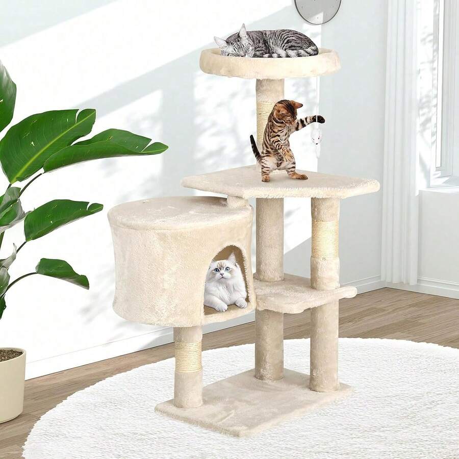 36 Inch Cat Tree With Scratching Posts - Multi-Level Activity Center ...
