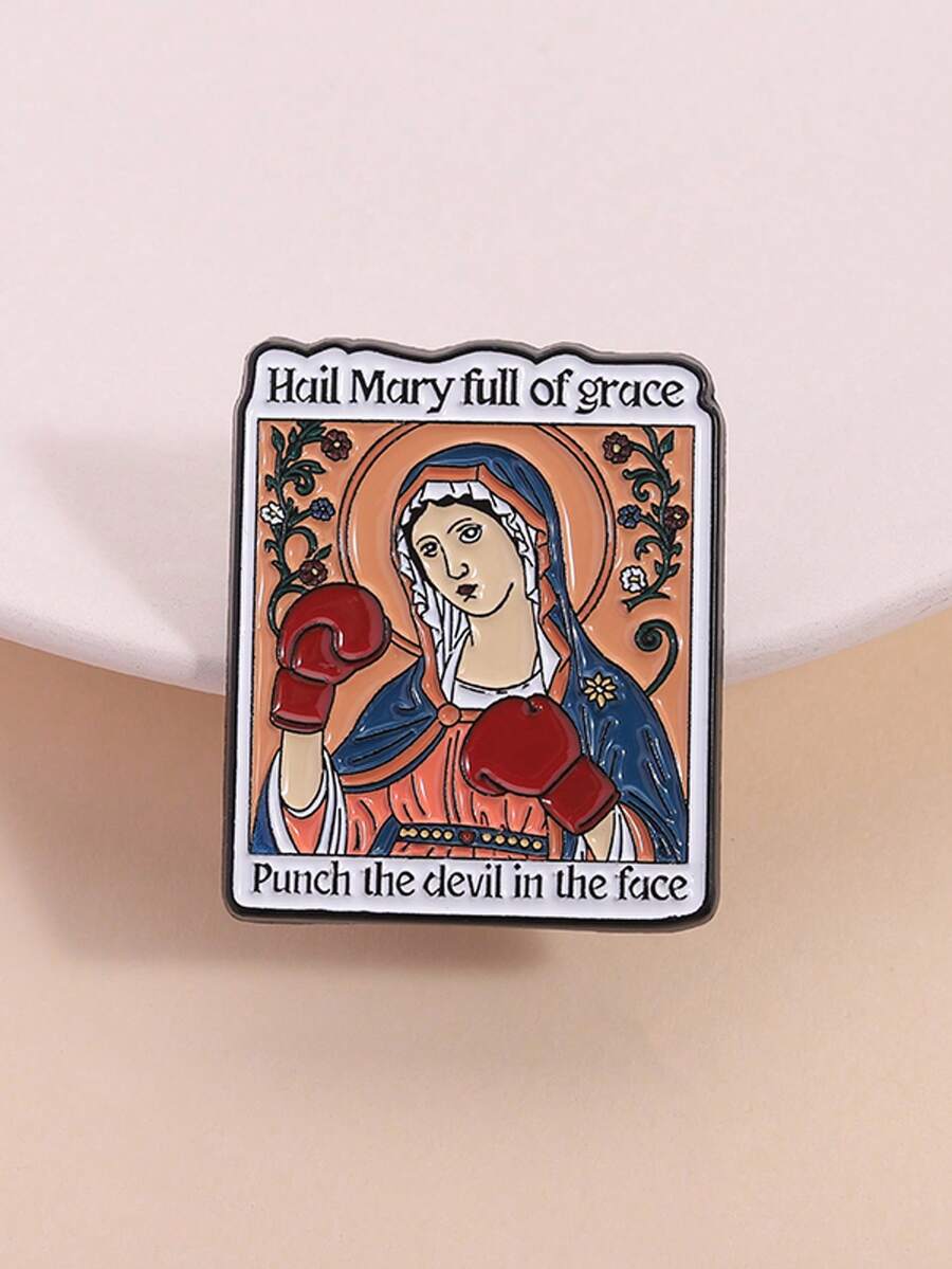 1pc Boxing Virgin Mary Pin Religious Humor Brooch Red Boxing Gloves ...