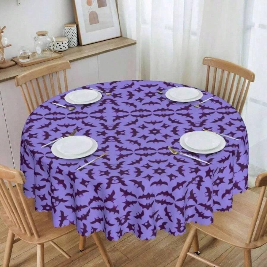 Custom Round Halloween Doodle Bats Tablecloth 60 inch Kitchen Dinning Table Cloth Spillproof ...