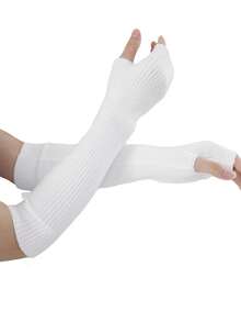 1 Pair Unisex Wool Blend Solid Color Fingerless Gloves, Warm Arm ...