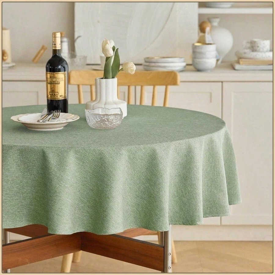 Faux Linen Round Tablecloths 60 Inch, Waterproof Decorative Washable ...