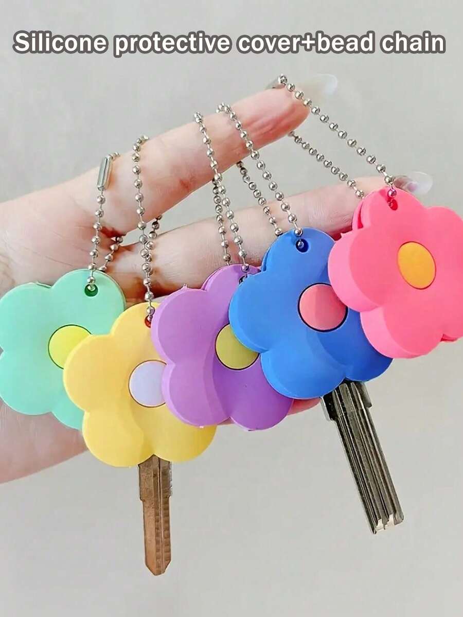 Cute Flower Silicone Key Case - Vibrant Color Contrast Design, With ...