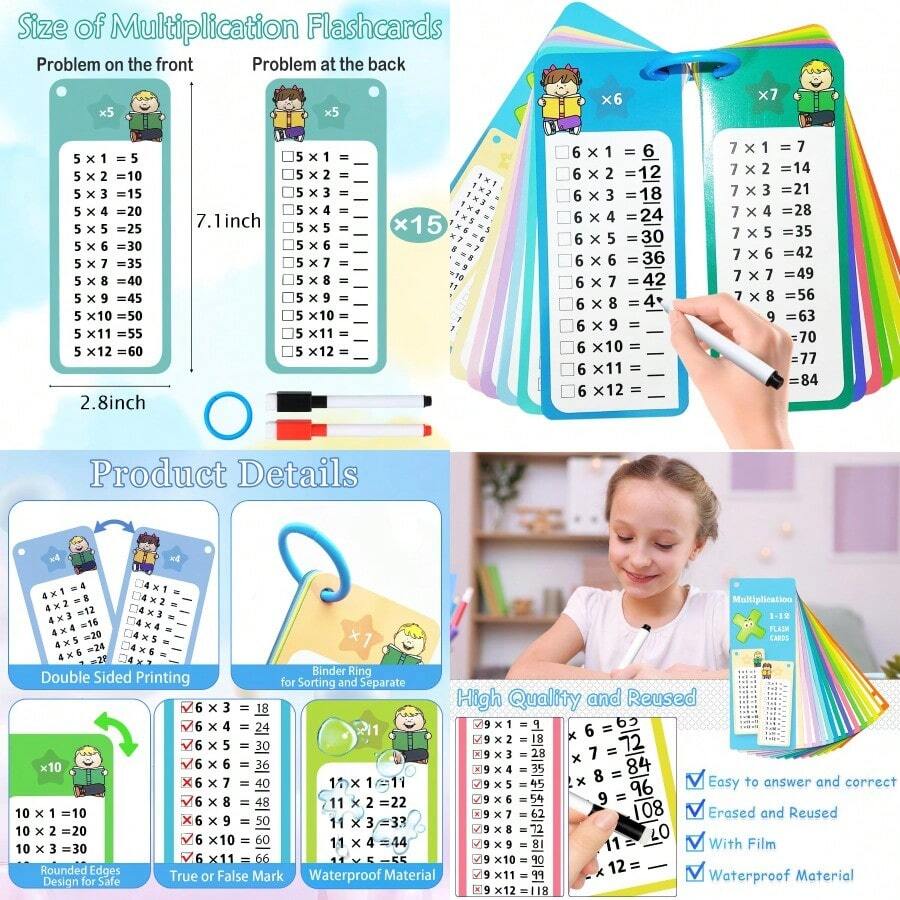 112 Multiplication Flash Cards Large Math Times Table Flashcards Chart ...
