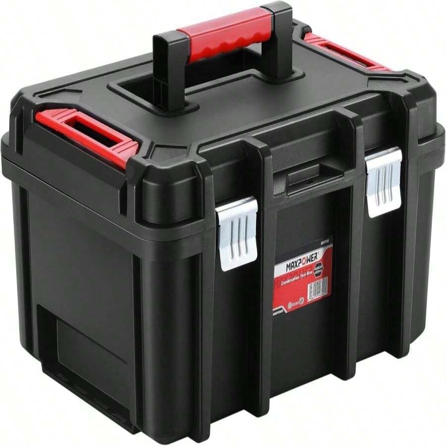 MAXPOWER Tool Box 16 Inch, Plastic Small Tool Box With Latch And Removable Tray, Lockable ...