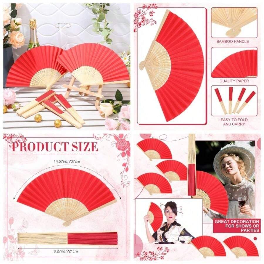 24 Pack Folding Fans Handheld Folded Hand Japanese Fans Weddings Bridal ...