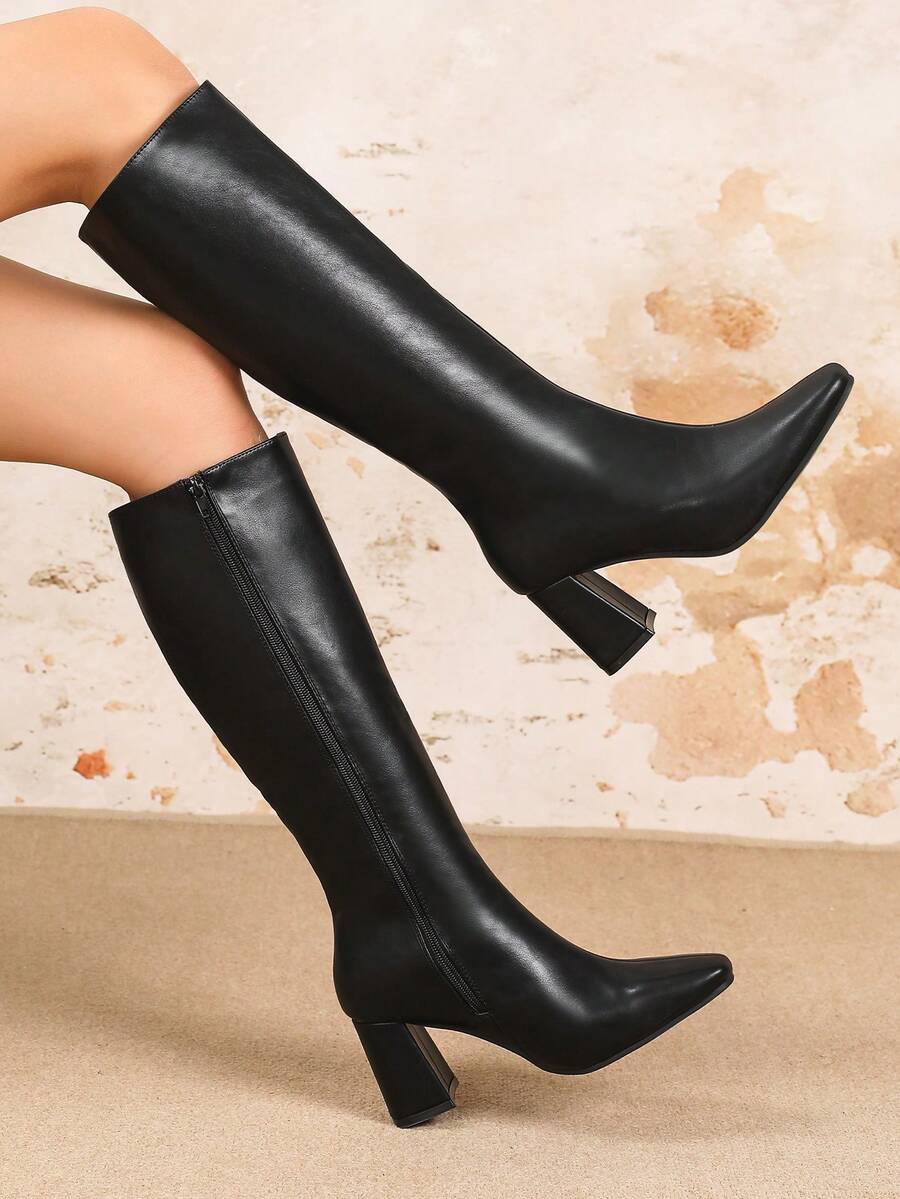 Women'S Classic Chunky Heel Boots Fashion Square Toe Boots Balck Fall ...