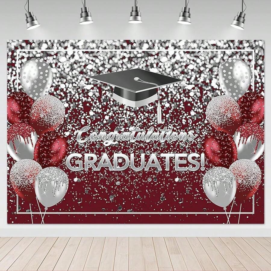 Red Graduation Backdrop 7x5ft Burgundy And Gold Glitter Class Of 2025 ...