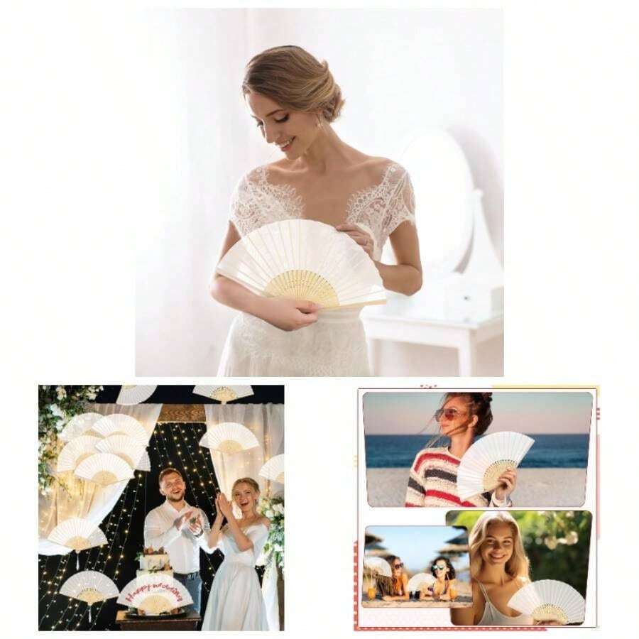 3 PCS White Hand Fans Women Foldable, Elegant Wedding Handheld Fans ...