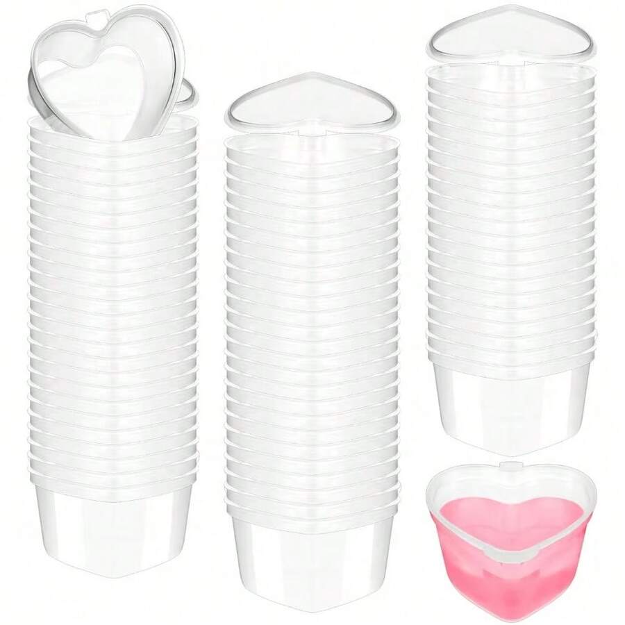 50/100pcs Heart-Shaped Disposable Plastic Cups With Leak-Proof Lids,For ...