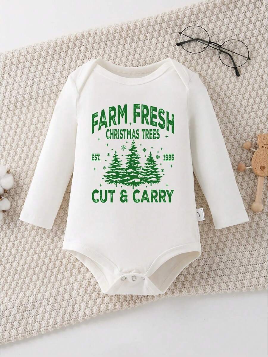 FARM FRESH CUT CARRY Print Funny Christmas Newborn Boys Clothes 100% ...
