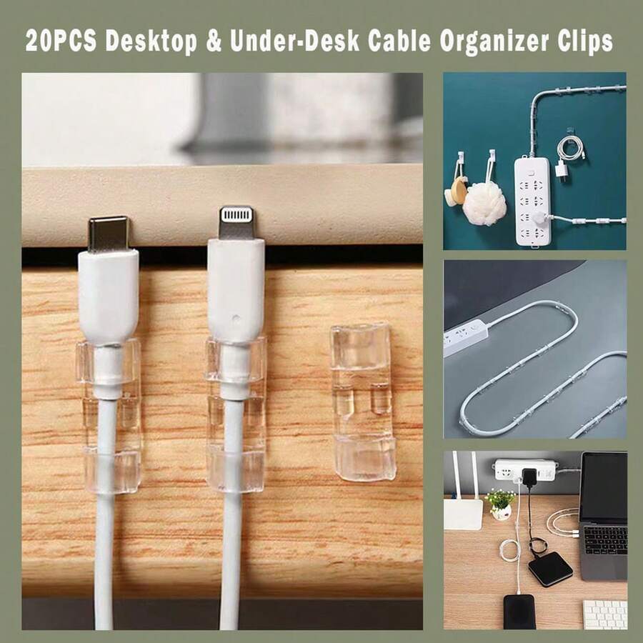 20pcs Adhesive Cable Clips, Transparent Wire Organizer, Plastic Cable ...