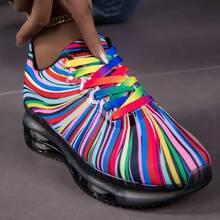 Women's Premium Colorful Rainbow Low-Top Lace-Up Sneakers, Classic ...