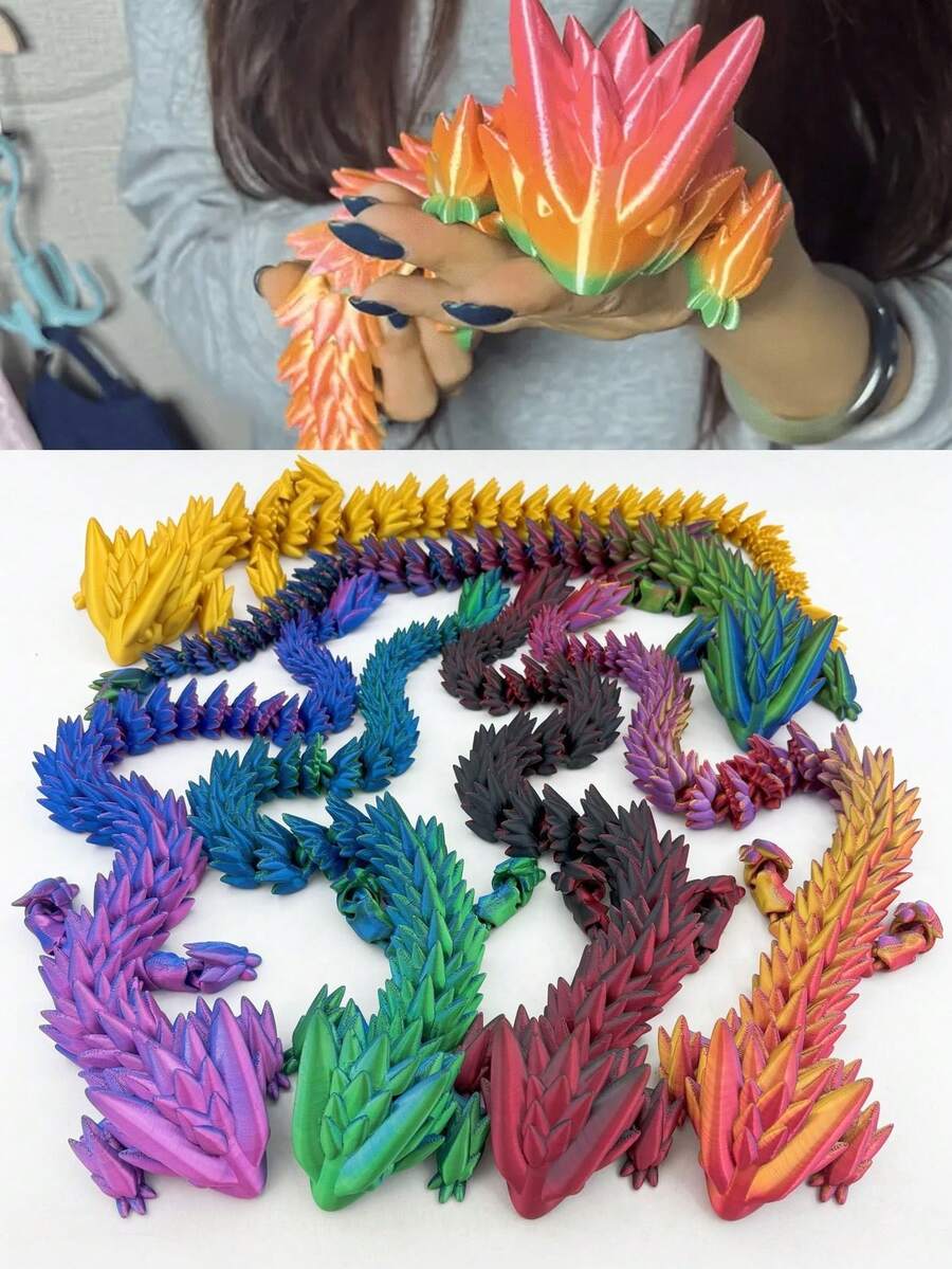 Viral Fidget Dragon! 3D Printed Articulated Rainbow Dragon Toy - Stress ...