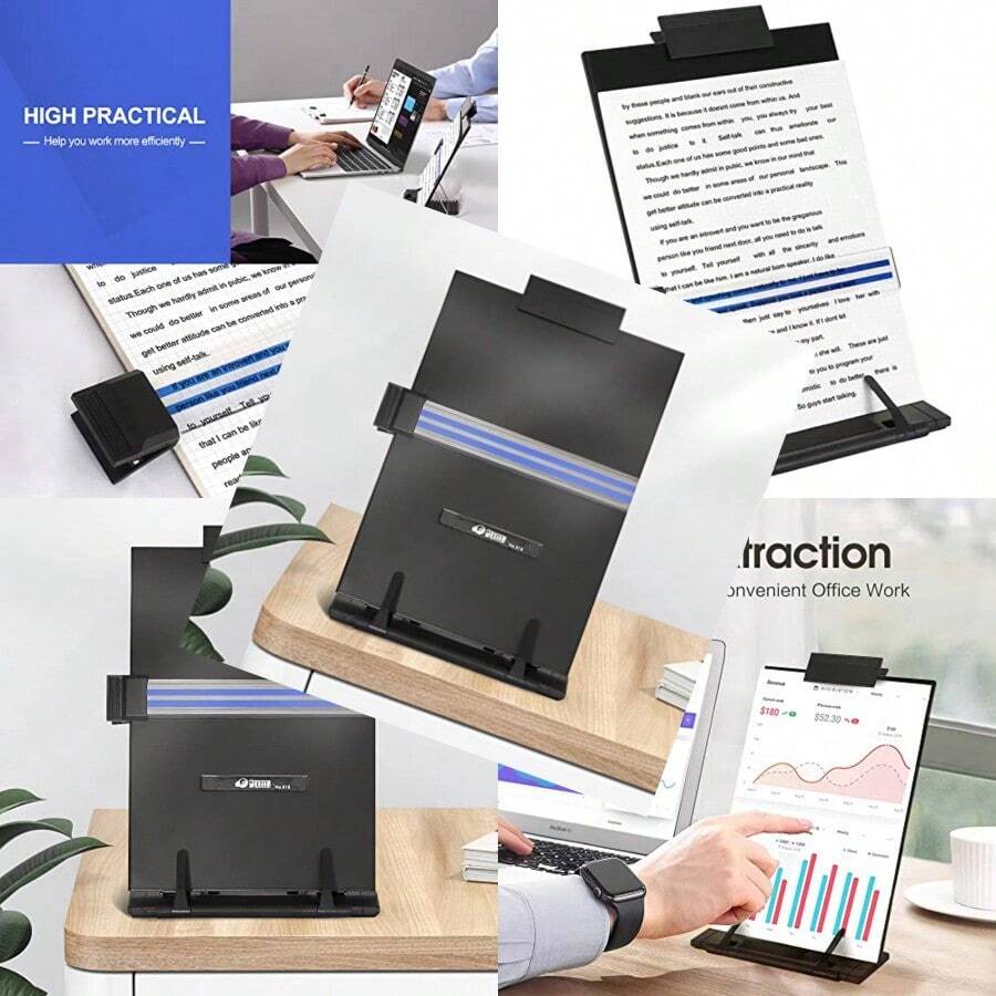 Desktop Document Holder Stand With 7 Adjustable Positions Black Metal ...