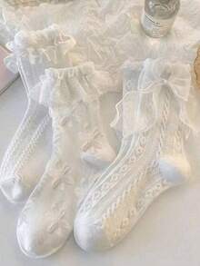 3/6 Paar Spitzen-Kabel-Strick Lolita Kniestrümpfe | aktuelle Trends ...