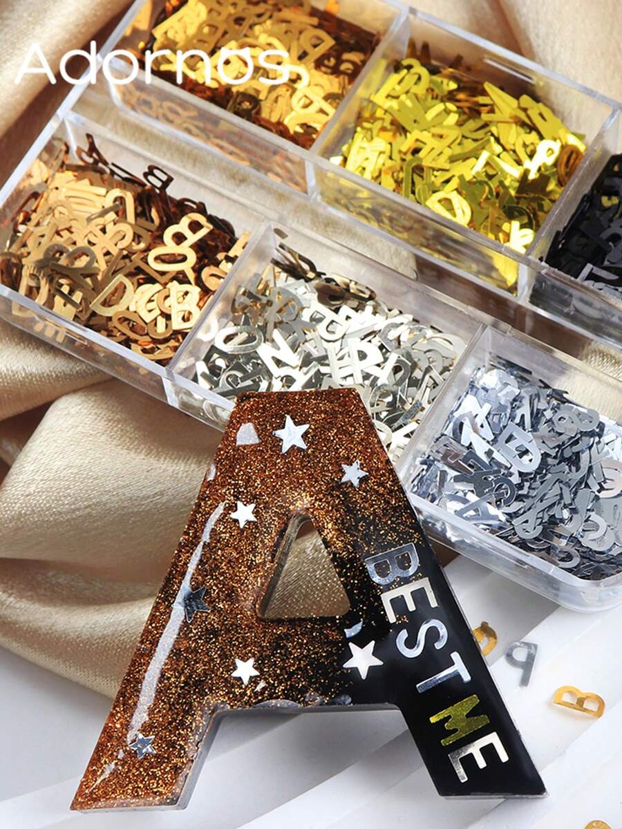1 Box English Alphabet Resin Sequins Epoxy Resin Filling Metallic Color ...