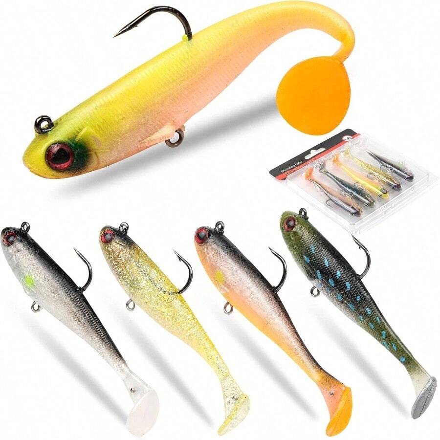 5 Pcs Soft Plastic Fishing Lures, 3.5In Paddle Tail Swimbaits With Pre ...