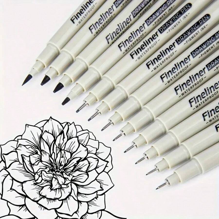 12pcs Drawing Pen Set, Black Ink, Fine Liner Pens Suitable For ...