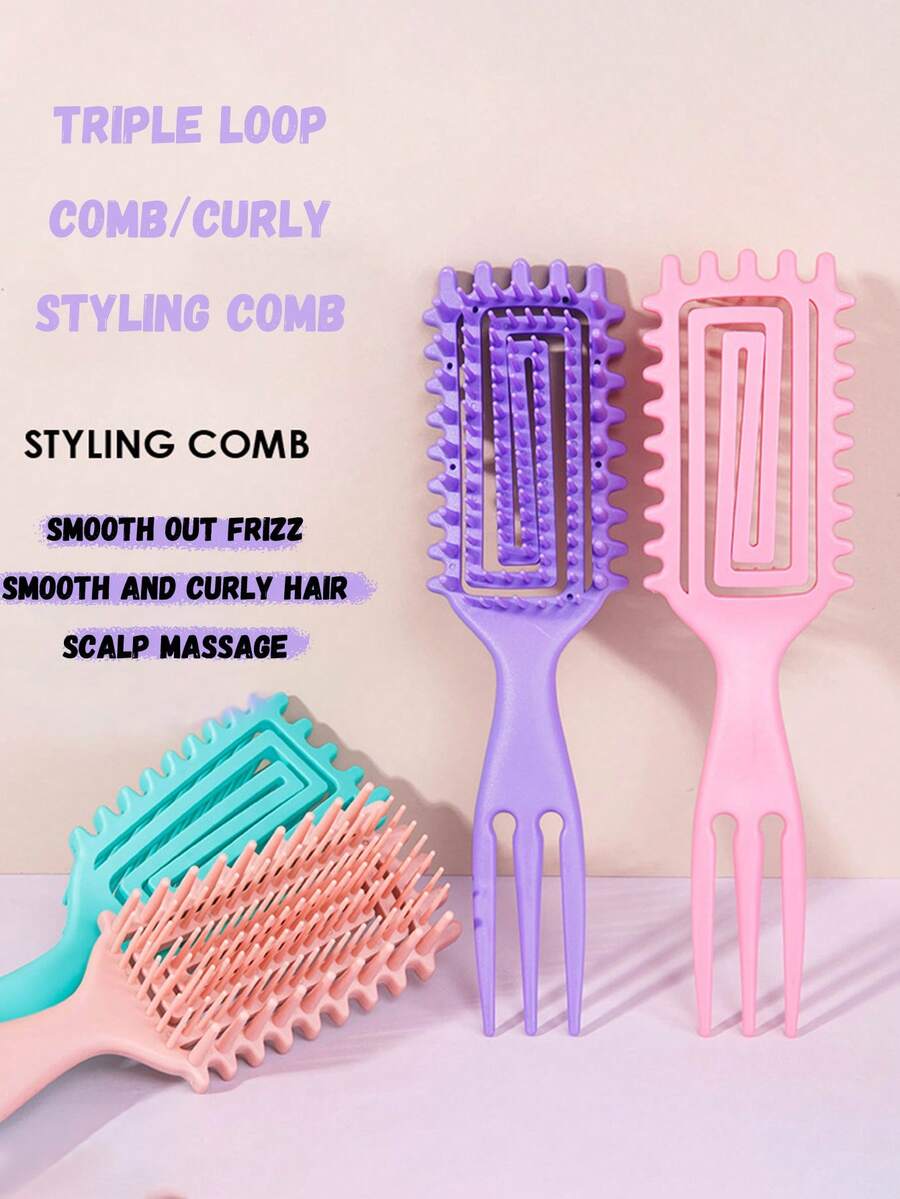 1pc Triple Comb Fluffy High Headtop Comb, Long Hair Girl's Massage Comb Styling Airbag Plastic ...