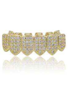 Hiphop Zähne Grillz Set für Unisex Ober- und Unterkiefer, Silberfarbe ...