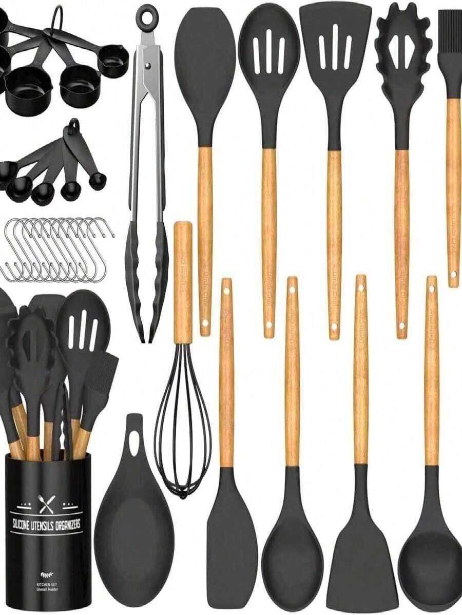 Silicone Kitchen Cooking Utensils Set, 33 PACKS Non-Stick Utensils ...