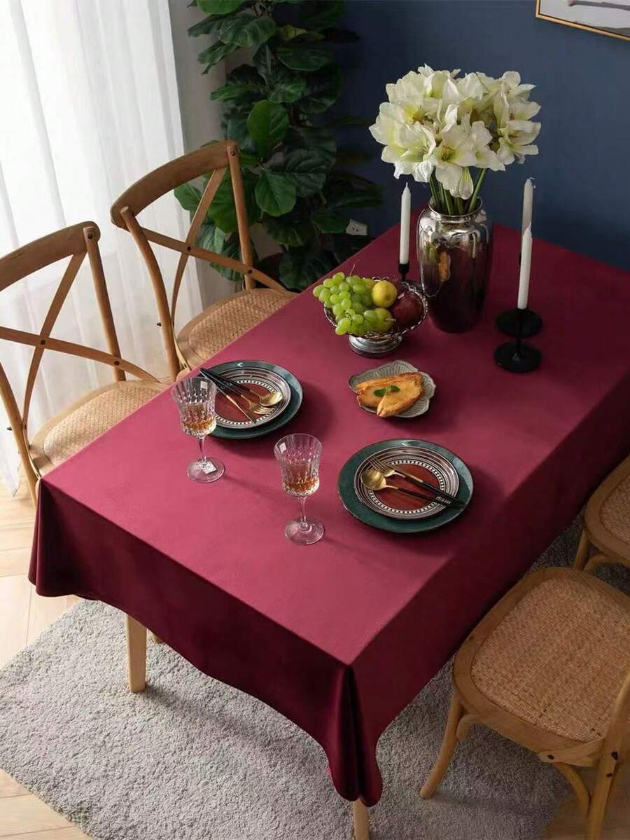 1pc Square Red Tablecloth, Christmas, Polyester Fiber, Suitable For ...