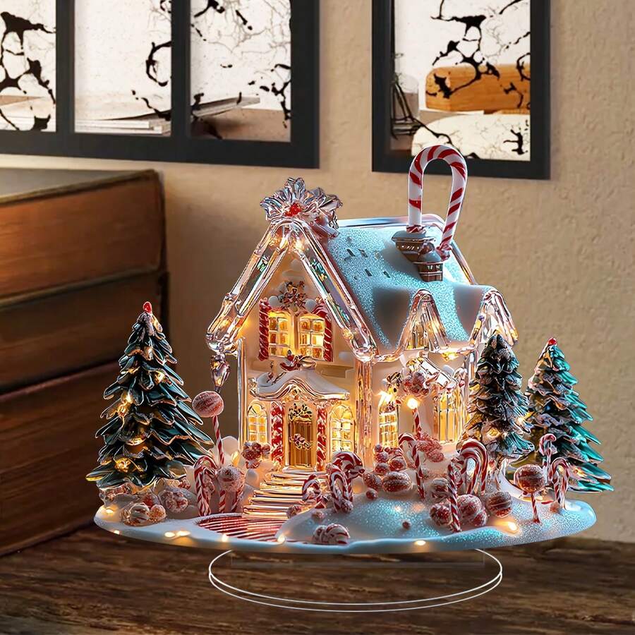 Crystal Christmas House Acrylic Tabletop Ornament, 2D Festive Decor For ...