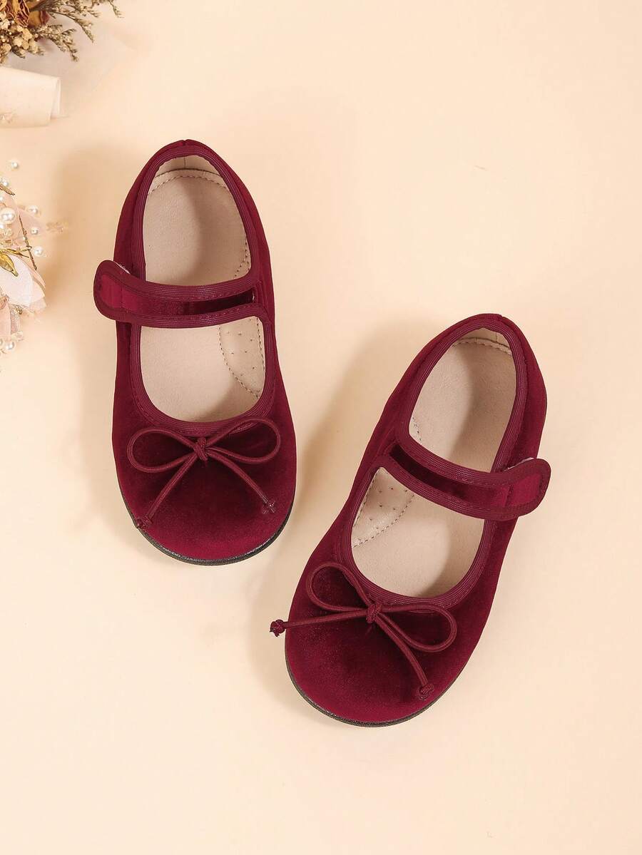 Bailarinas de terciopelo con lazo Mary Jane para niñas pequeñas y bebés ...