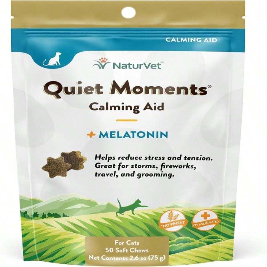NaturVet Quiet Moments Calming Aid Cat Supplement Plus Melatonin ...