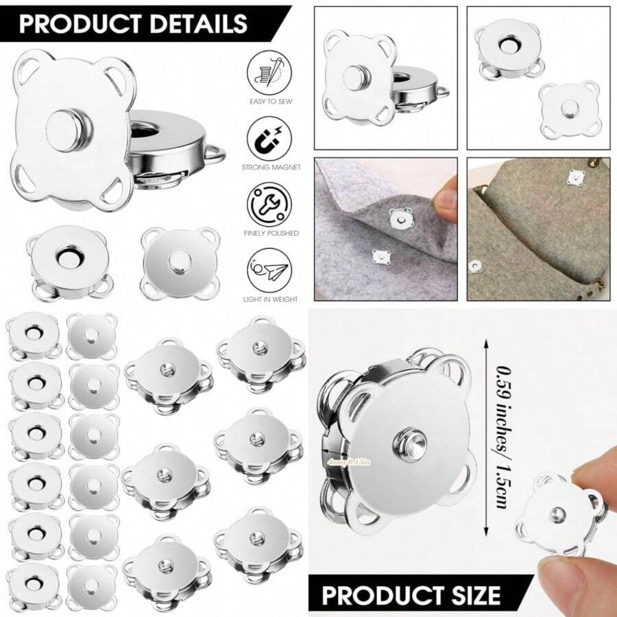 12 Sets Snaps Buttons Plum Blossom Hidden Invisible Snap Closures 14mm ...