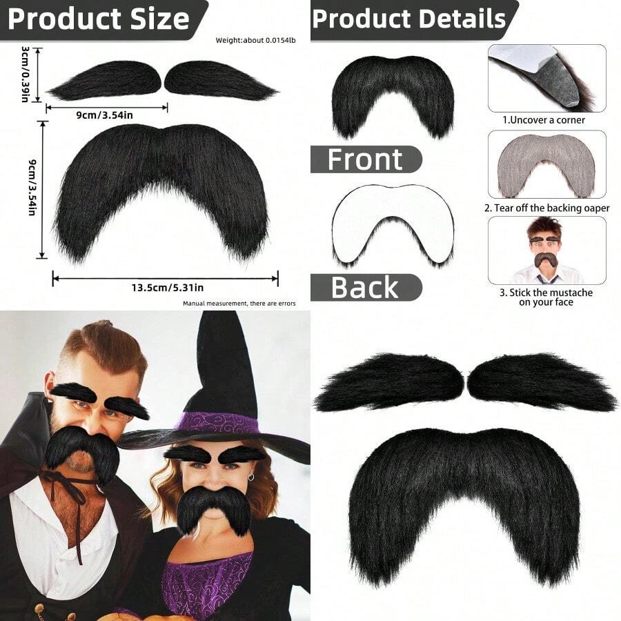 Fake Beard And Eyebrows Set Self Adhesive Costume Mustache And Brow ...