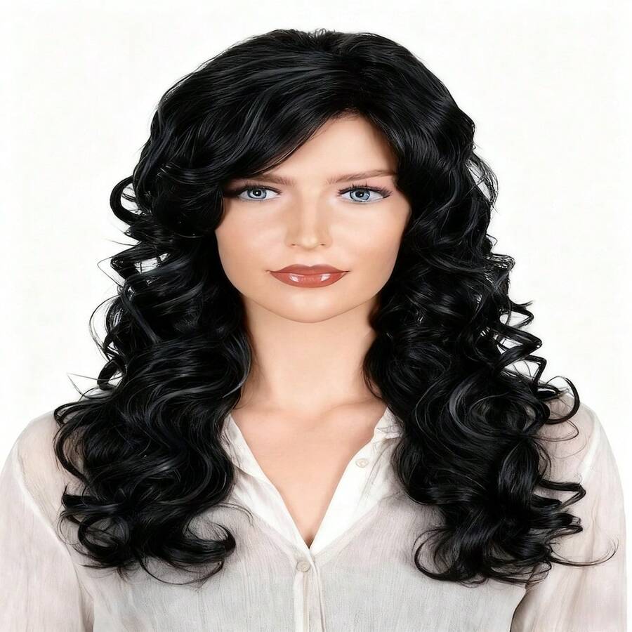 Elegant Long Curly Black Wig 20 Inches, Suitable For Women, Halloween ...