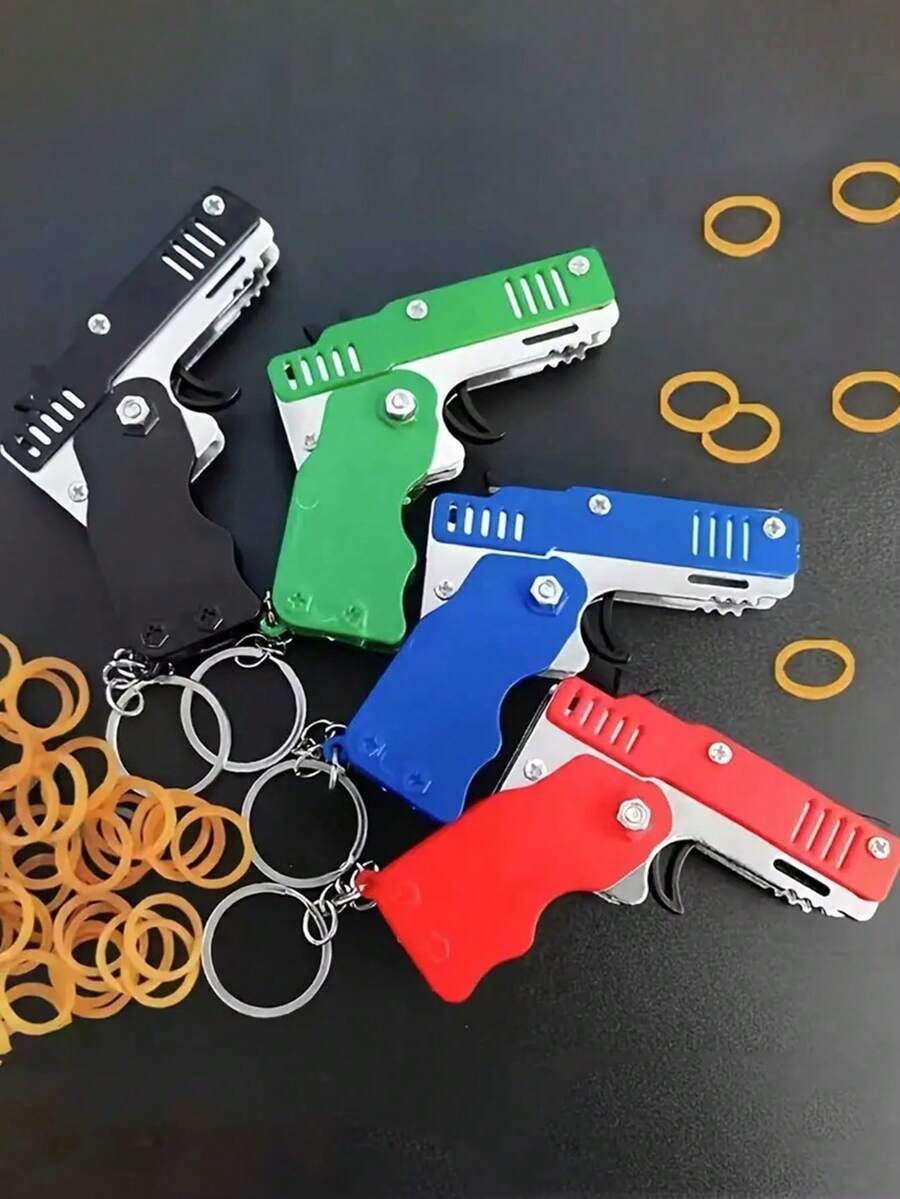 1Set Metal Launch Rubber Ring Toys - Mini Folding Launch Toys With Key ...