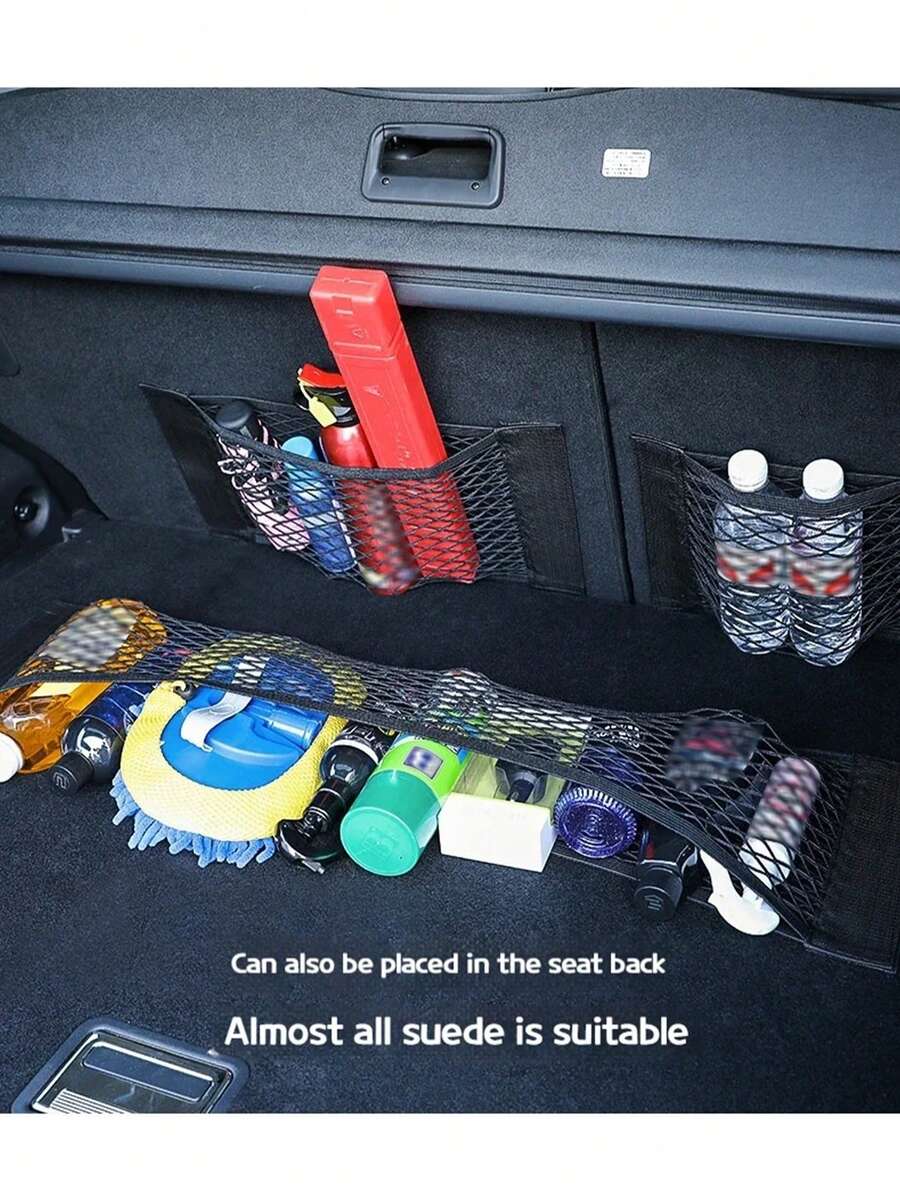 Elastic Hook And Loop Car Trunk Storage Bag, Double-Layer Cargo Net ...