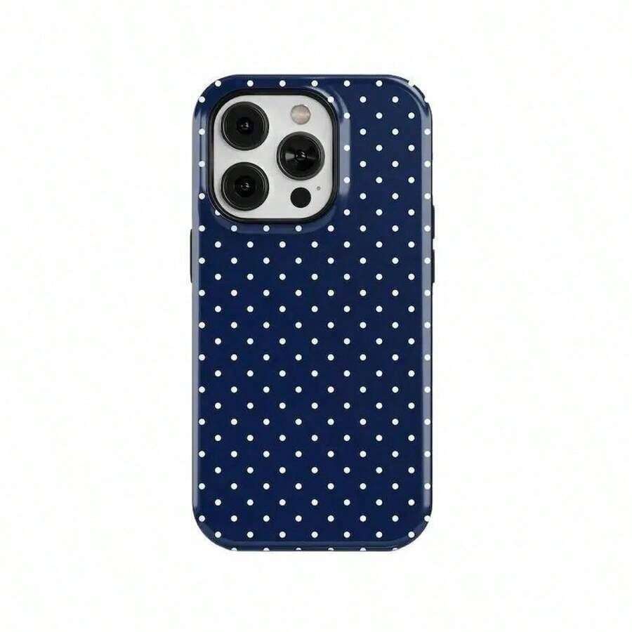 Blue Polka Dot Anti-Drop Phone Case - Aesthetic Navy & White Cover For ...
