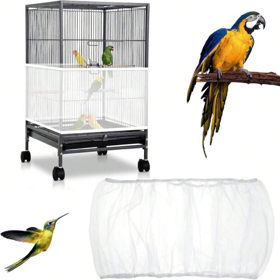 Adjustable Bird Cage Cover, 41-67''Bird Cage Seed Catcher Guard White ...