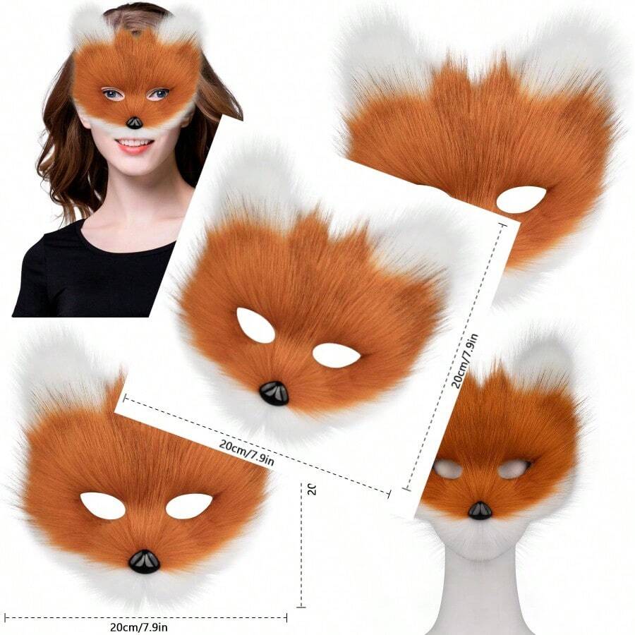 Animal Fox Wolf Mask Halloween Party Cosplay Costumes Props Plush Cat ...